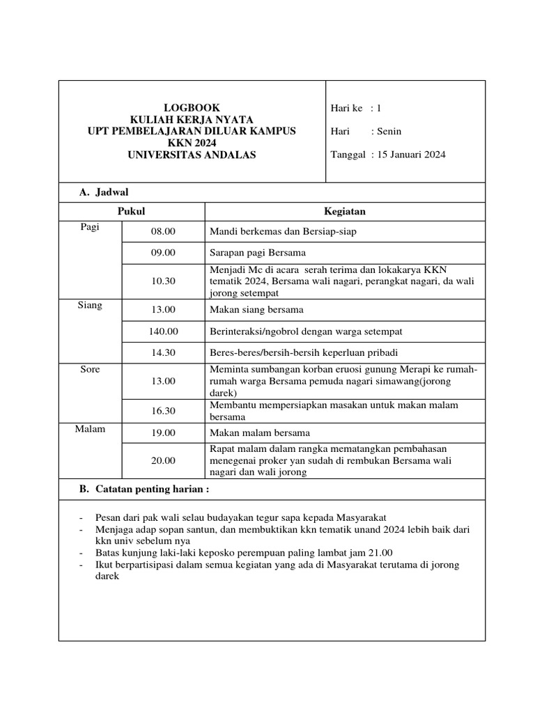 Logbook KKN Tematik (Dia-Minggu 1, 2,3,4) | PDF