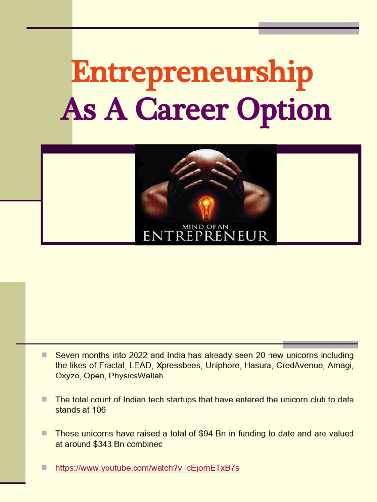 Entrepreneurship As A Career Option | PDF | Entrepreneurship | Startup ...