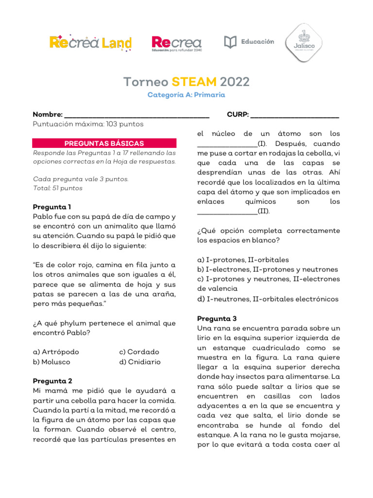 Examen Final Torneo STEAM 2022 - Primaria | Descargar gratis PDF | Radiación ionizante | Supernova