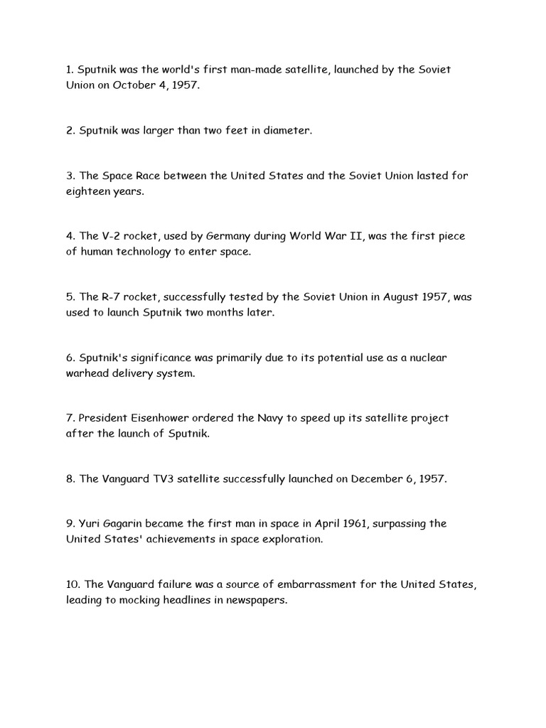 True or False The Space Race | PDF | Sputnik 1 | Space Race
