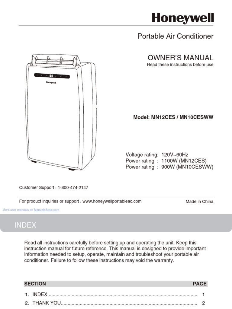 Manual Honeywell MN12CES | PDF | Air Conditioning | Ac Power Plugs And ...