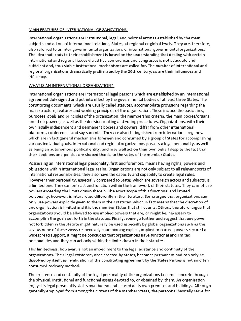 Main Features of International Organizations | PDF | Consensus Decision ...