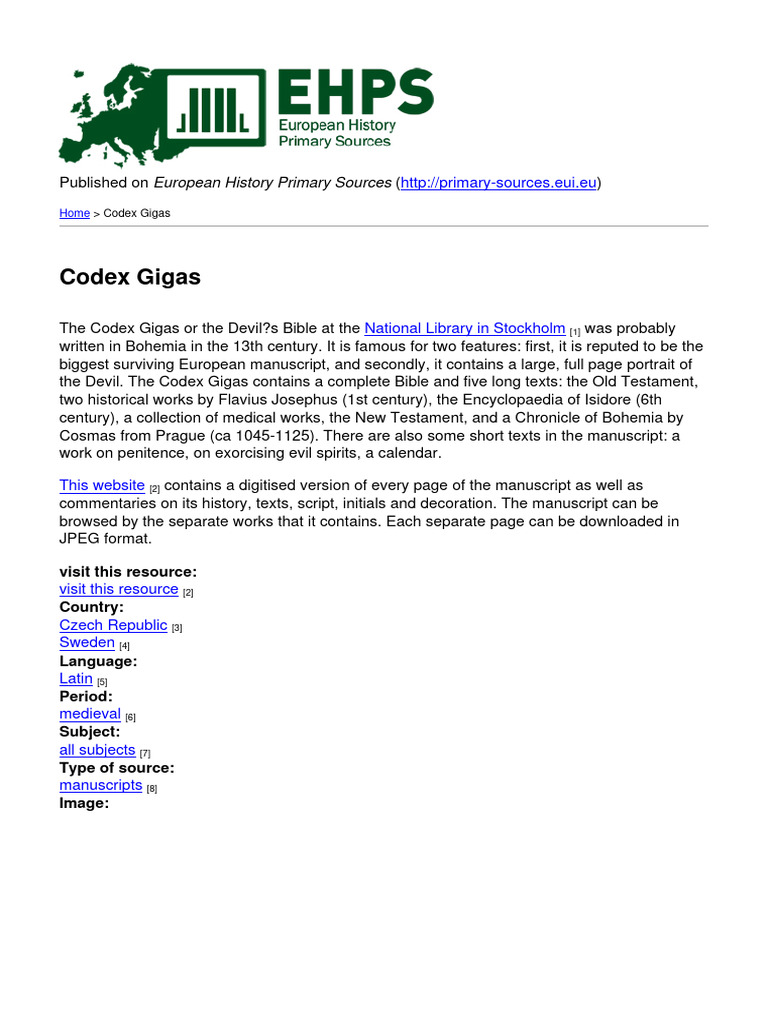 European History Primary Sources - Codex Gigas - 2014-08-22 | PDF