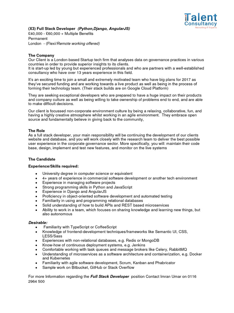 Full Stack Developer (Python, Django, AngularJS) | Download Free PDF ... Full Stack Developer (Python, Django, AngularJS) | Download Free PDF ...