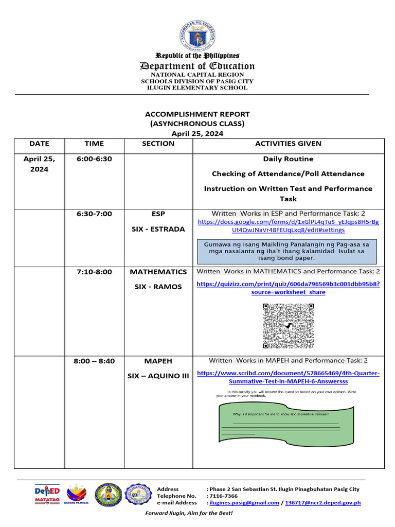 Basino - Accomplishment Asynchronous Class | PDF | Metro Manila ...