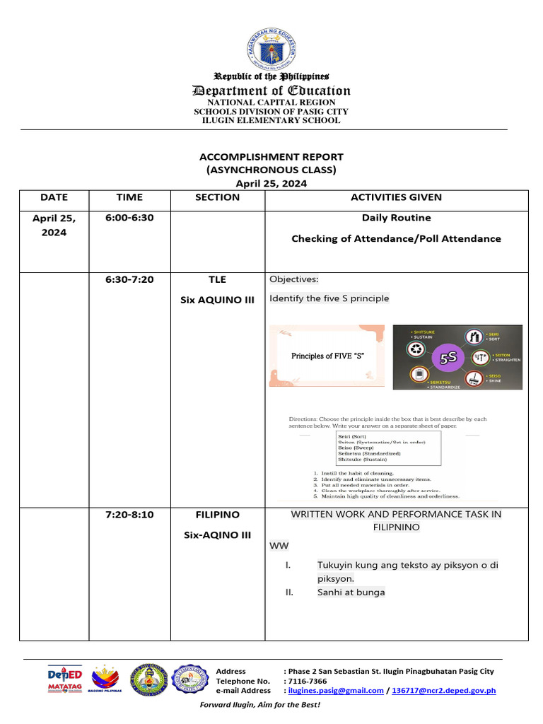 Yucaddi April 25 Accomplishment Asynchronous Class | PDF | Metro Manila ...