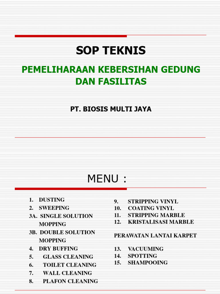 15a. SOP Teknis Pemeliharaan Kebersihan Gedung | PDF