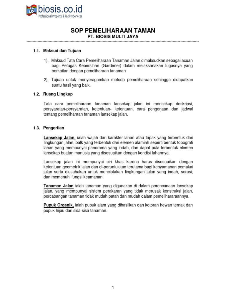 SOP Pemeliharaan Tanaman PT Biosis | PDF