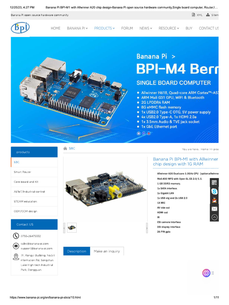 Banana Pi BPI-M1 With Allwinner A20 Chi.. | PDF