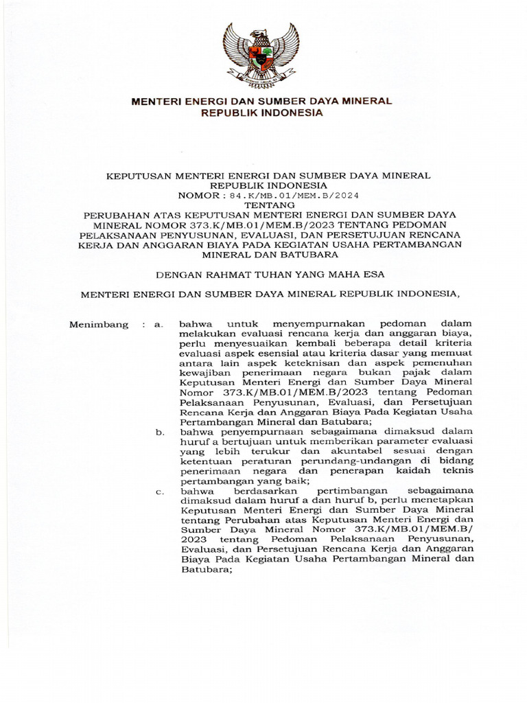 Kepmen ESDM No 84k - MB01 - MEMB - 2024-1 | PDF