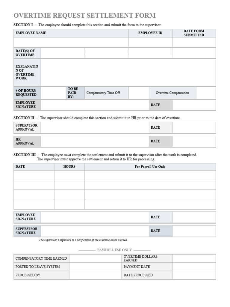Bf-Overtime Request Settlement Form | PDF | Overtime | Payroll