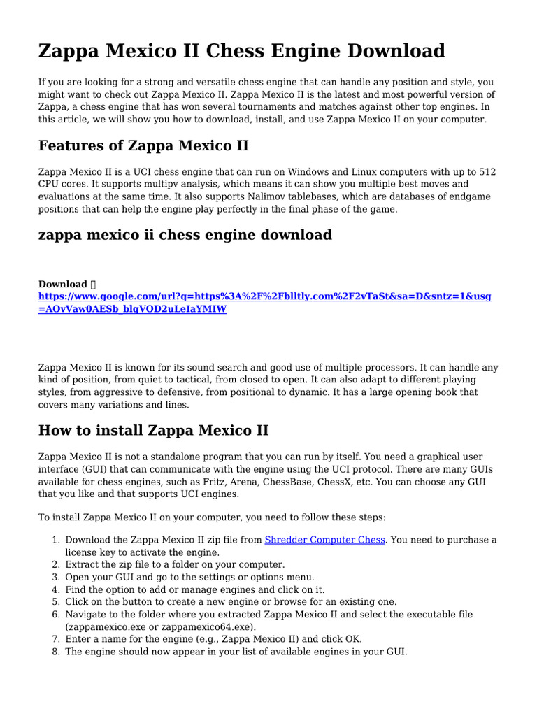 Zappa Mexico II Chess Engine Guide | PDF | Computer Science | Computing