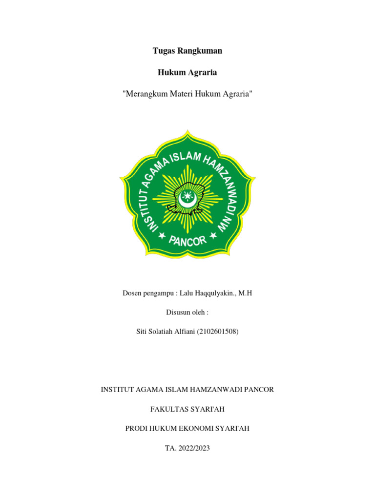 Rangkuman Agraria. Siti Solatiah | PDF | Politik | Sejarah