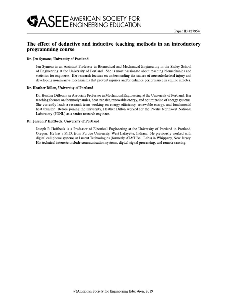Effect of Deductive and Inductive Teaching Methods in An Introductory Programming | PDF