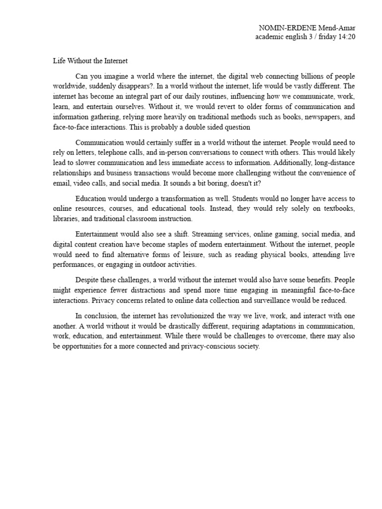 Life Without The Internet | PDF | Internet | Social Media