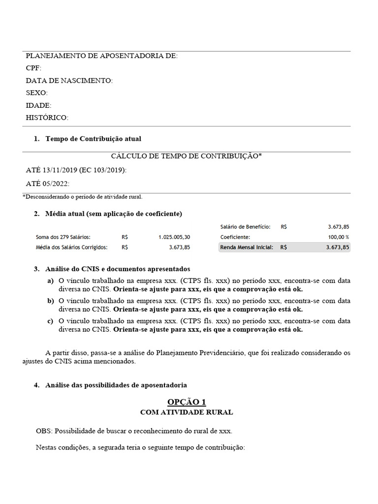 3.12 Modelo de Parecer de Planejamento Previdenciário | PDF