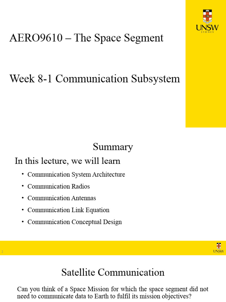 Week 08 - Communication Subsystem | PDF | Modulation | Antenna (Radio)
