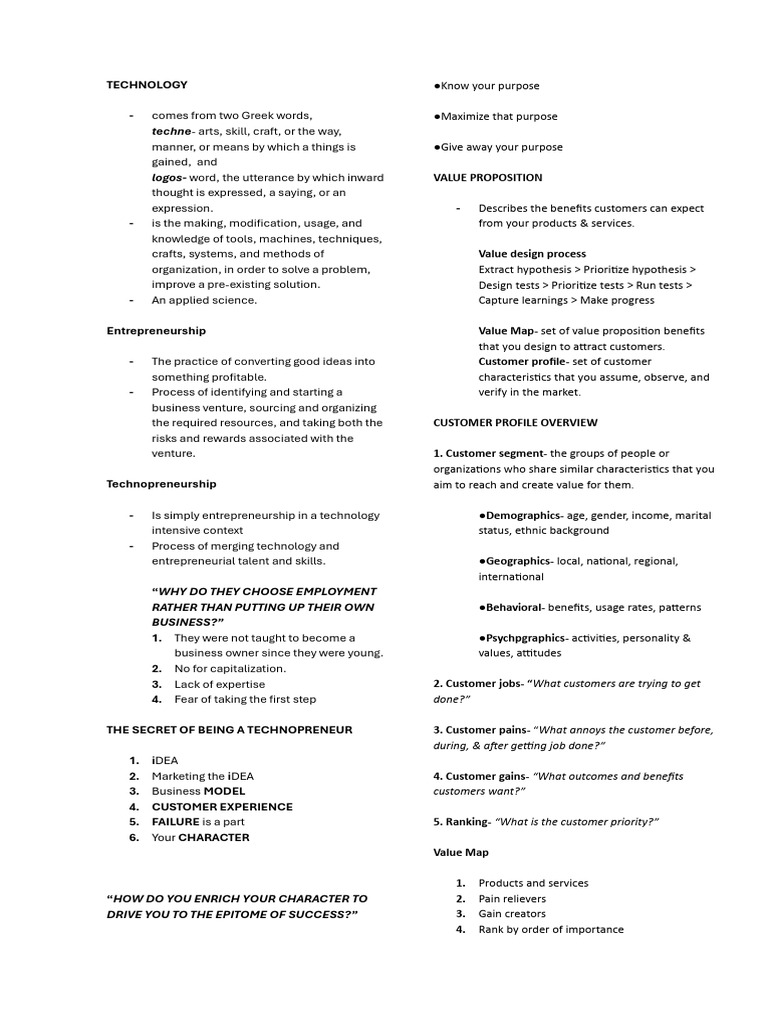 Techno Reviewer For Midterm | PDF | Competitive Advantage | Entrepreneurship