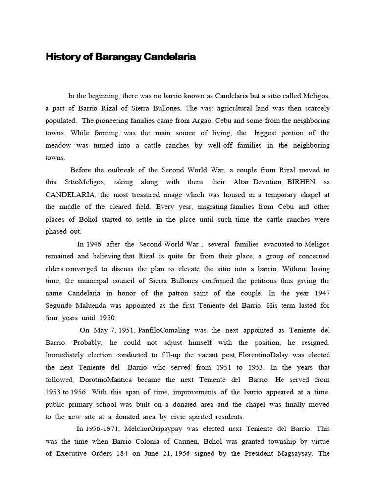 History of Barangay Candelaria | PDF