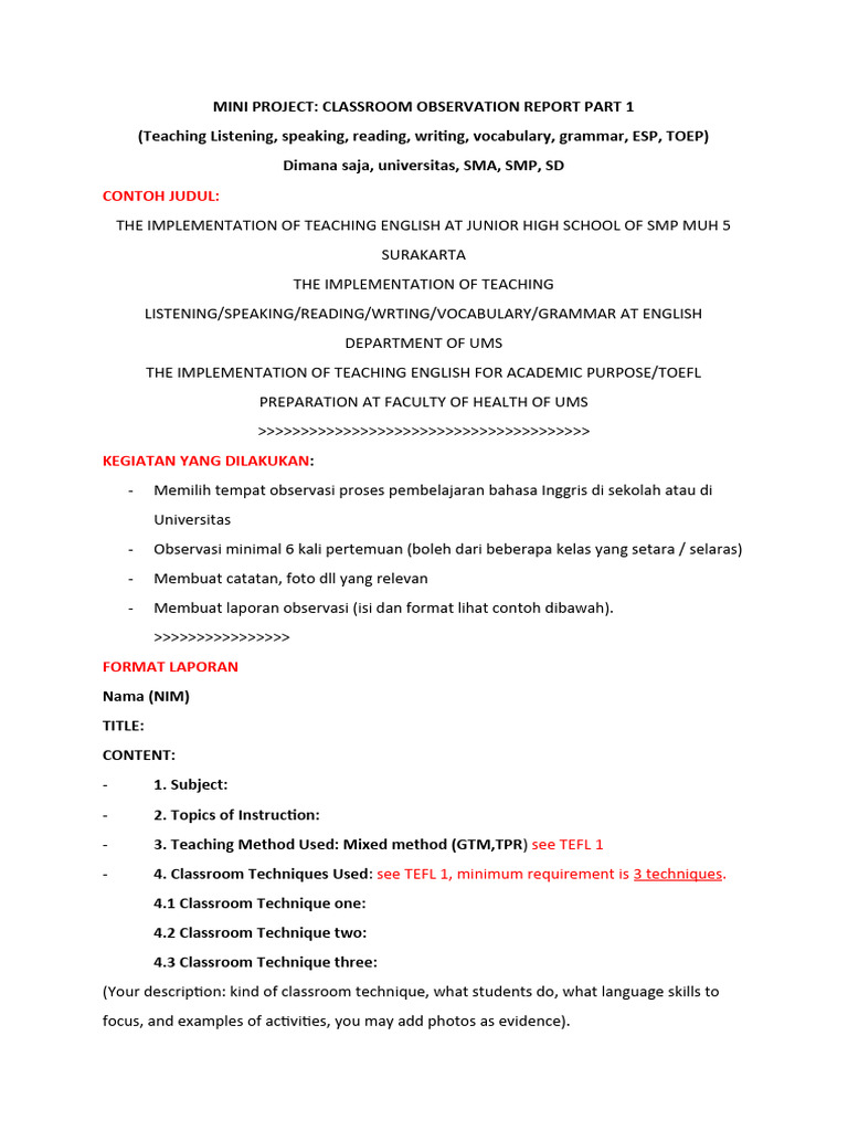 Classroom Observation Guide | PDF