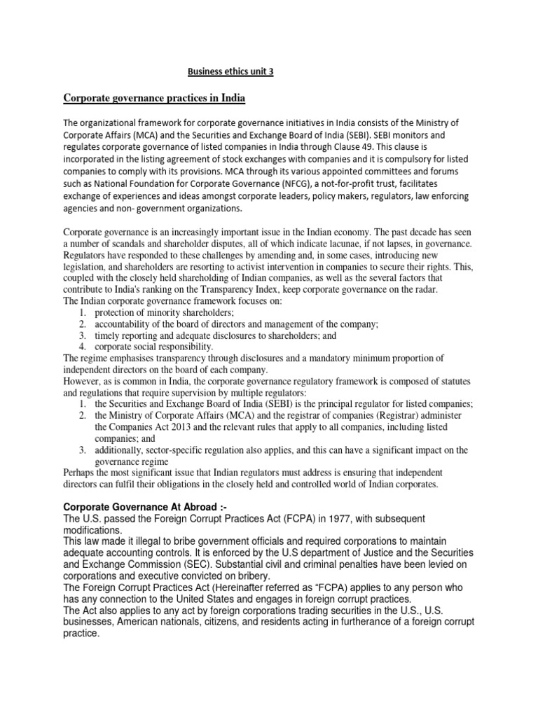 Business Ethics (Unit 3) | PDF | Committee | Corporate Governance