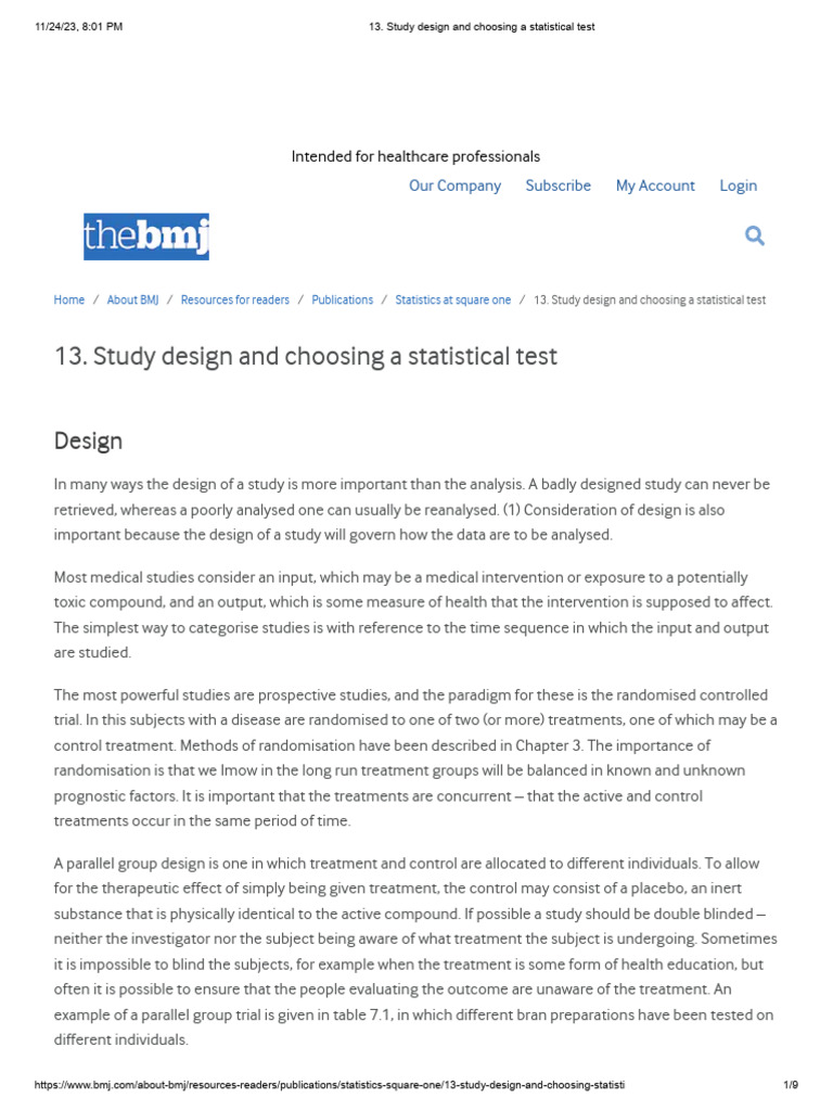 Study Design and Choosing A Statistical Test Read | PDF | Sample Size ...
