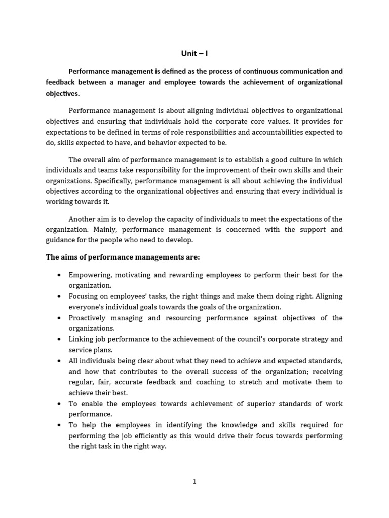 Performance MGMT Unit 1 | PDF | Performance Appraisal | Goal