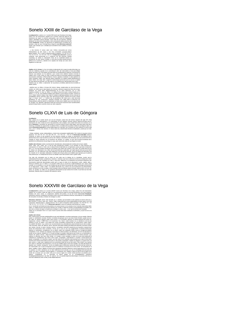 Soneto XXIII de Garcilaso de La Vega | PDF | Sonetos | Poesía