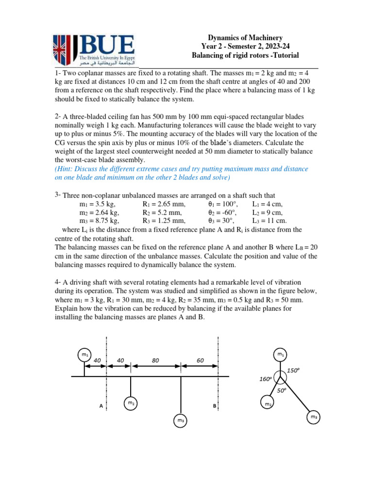23MTRN05I - Tut 05 - Balancing of Rigid Rotors | PDF | Classical Mechanics | Mechanics