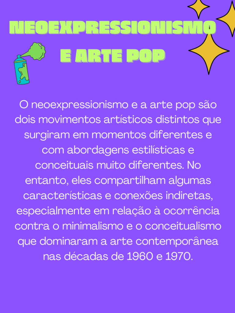 Neoexpressionismo e Pop Art | PDF | Educação em Artes Liberais | As artes