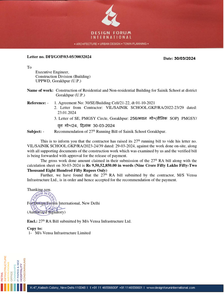 Bill Forwarding Letter - Ra27 | PDF