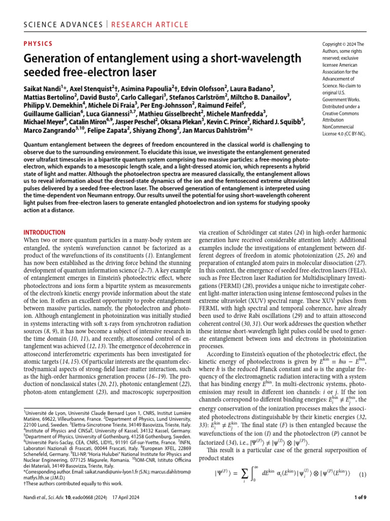 Generation of Entanglement Using A Short-Wavelengt | PDF ...