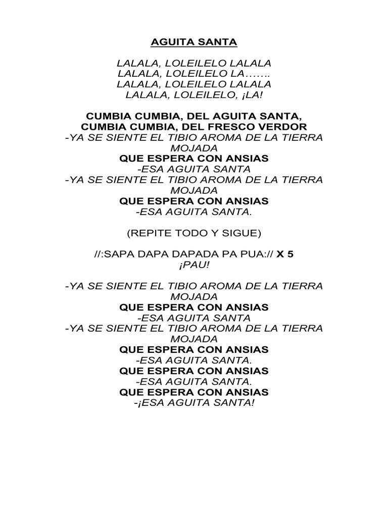 Cumbia Agüita Santa: Letra y Ritmo | PDF