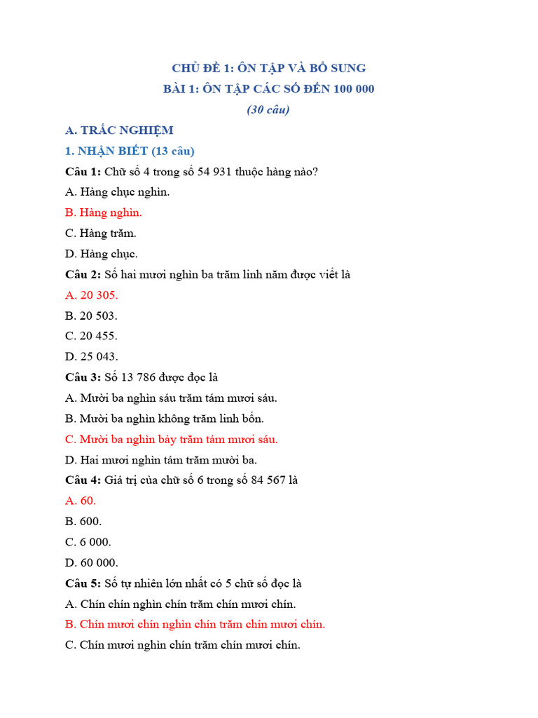 Bai 1 On Tap Cac So Den 100 000 | PDF