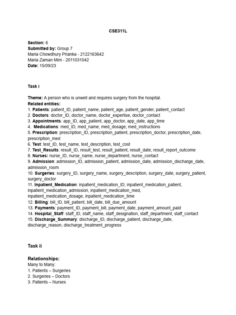 CSE311 Project Task 123 Re Sub | PDF | Patient | Medical Prescription
