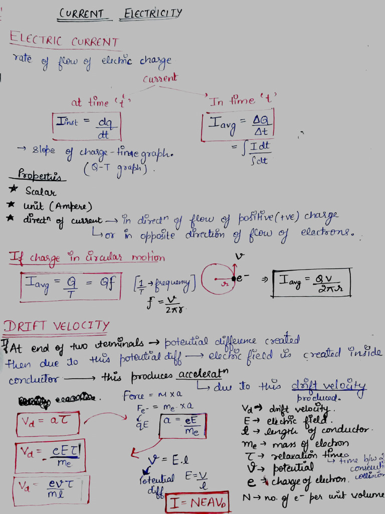 Current Electricity Notes PDF | PDF | Physics | Electric Current