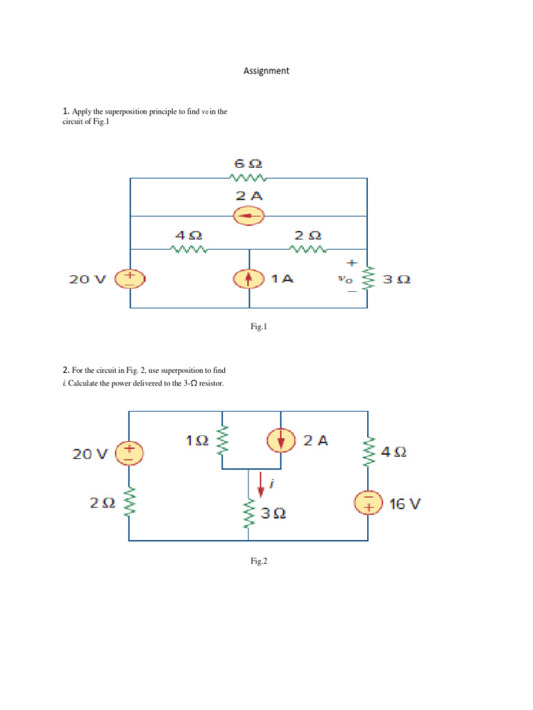 Assignment: Apply The Superposition Principle To Find V in The Circuit of Fig.1 | PDF ...