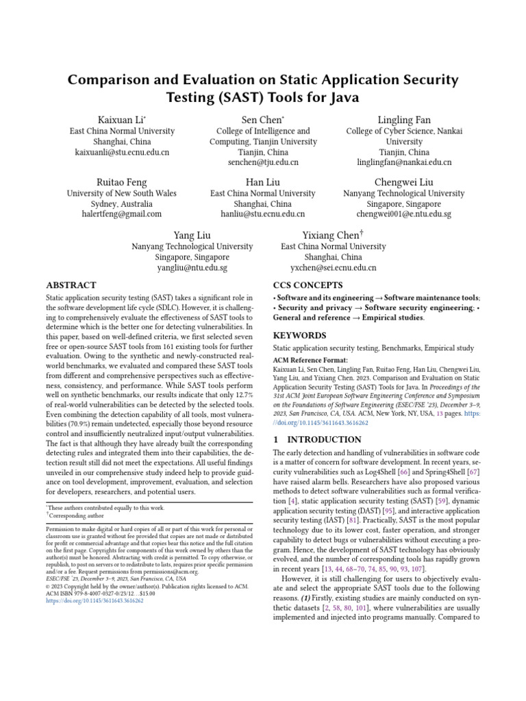 Li 等 - 2023 - Comparison and Evaluation on Static Application Se | PDF | Vulnerability ...