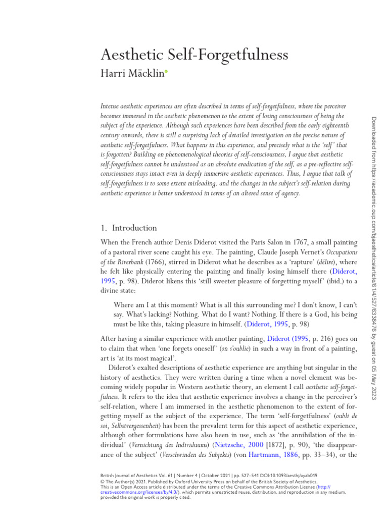 Understanding Aesthetic Self-Forgetfulness | PDF | Experience ...