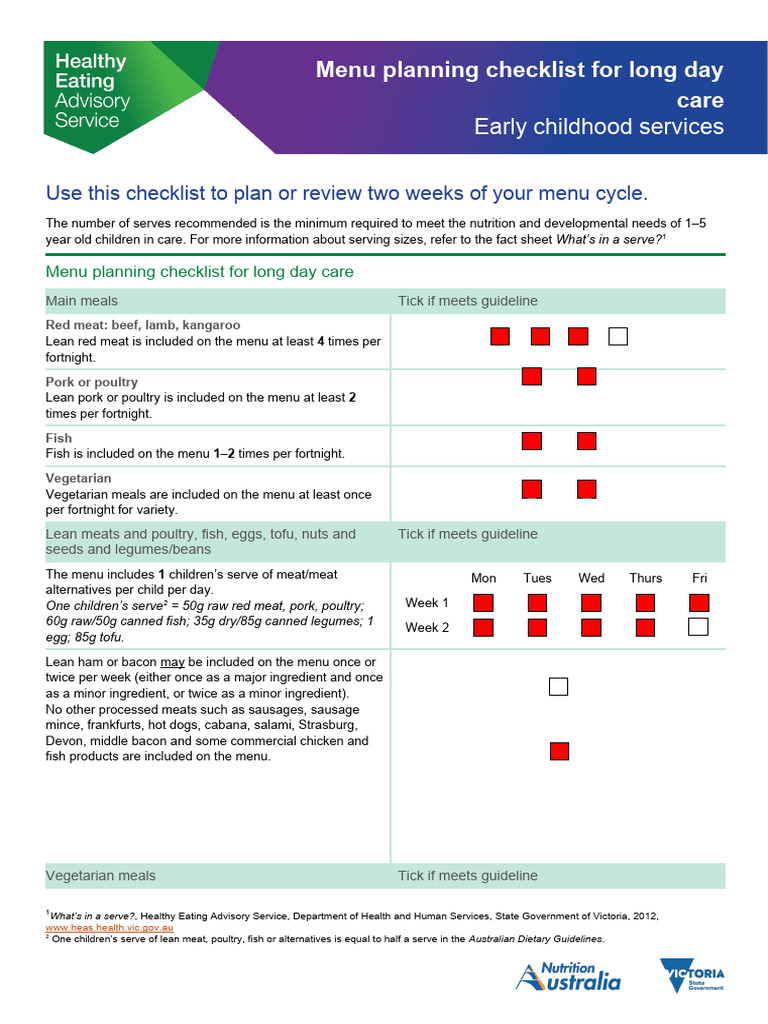 Early childcare meal planning checklist | PDF | Foods | Whole Grain
