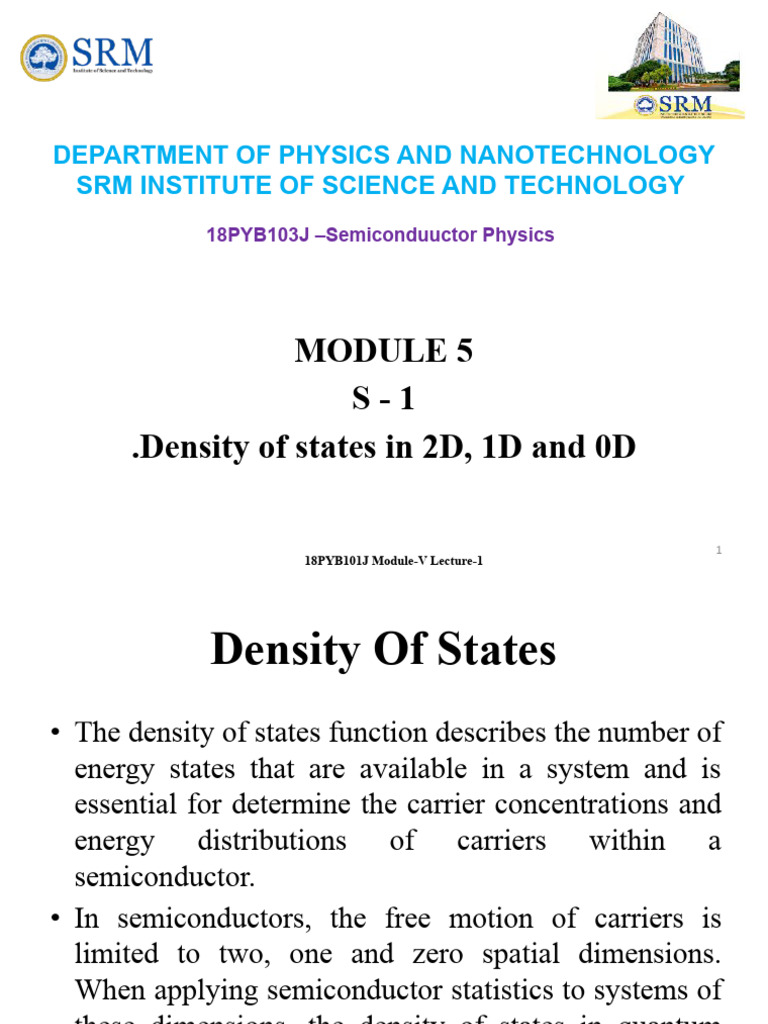 S - 1 .Density of States in 2D, 1D and 0D | PDF | Semiconductors | Electron