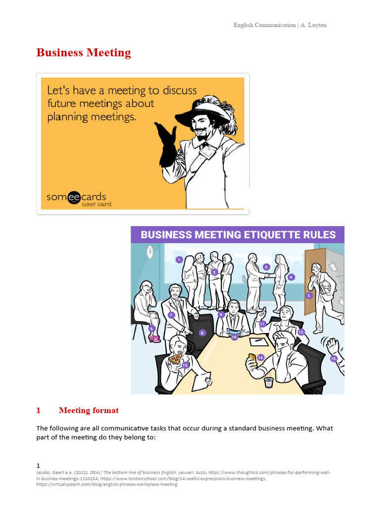 Business Meeting Handouts | PDF | English Language | Linguistics