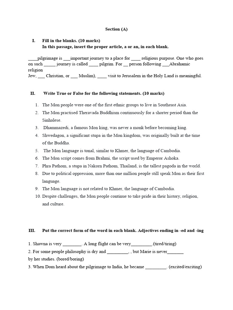 Sample Question Format (Merit ESL) | PDF