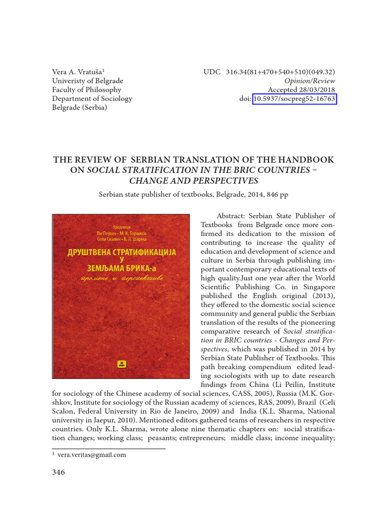 The Review of Serbian Translation of The Handbook On Social ...