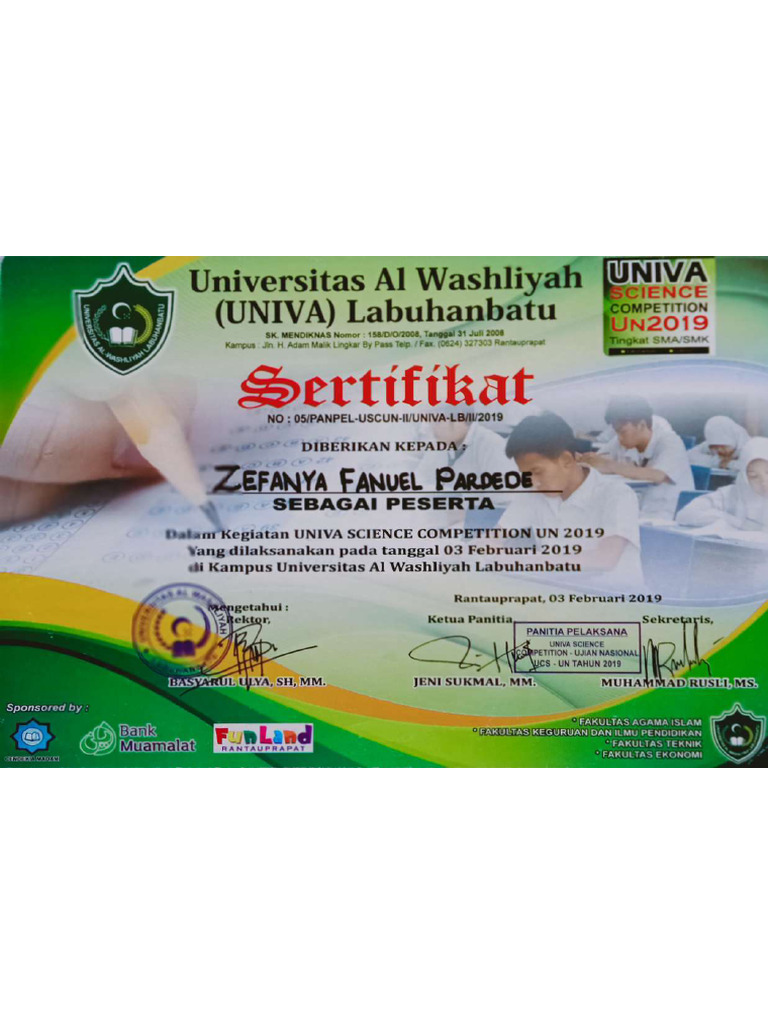 Sertifikat UNIVA SCIENNCE COMPETITION | PDF