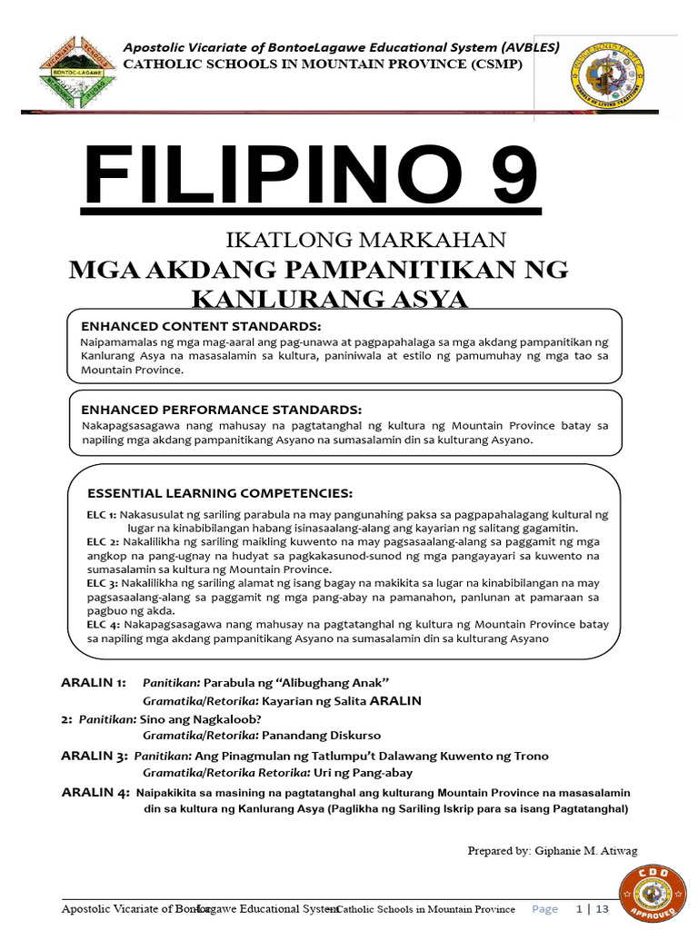 FILIPINO 9 Student | PDF