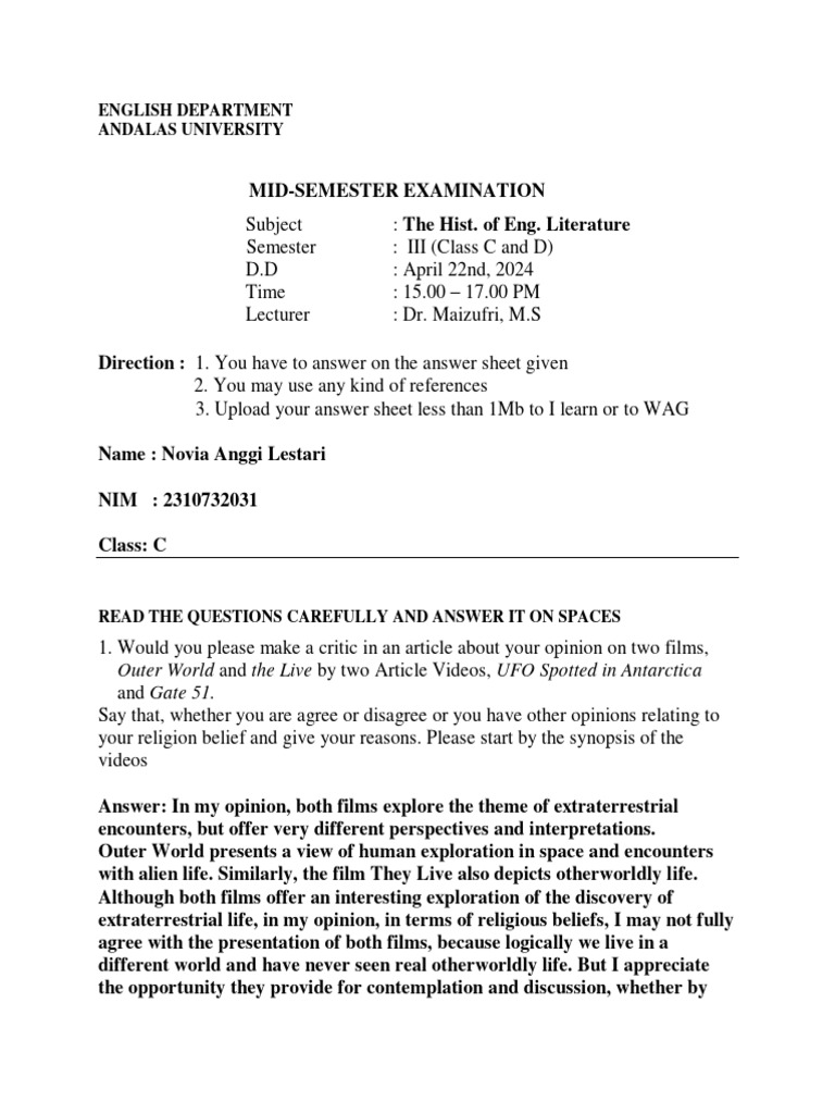 Novia Anggi Lestari (2310732031) - Midterm Exam Helit C | PDF | Bible ...