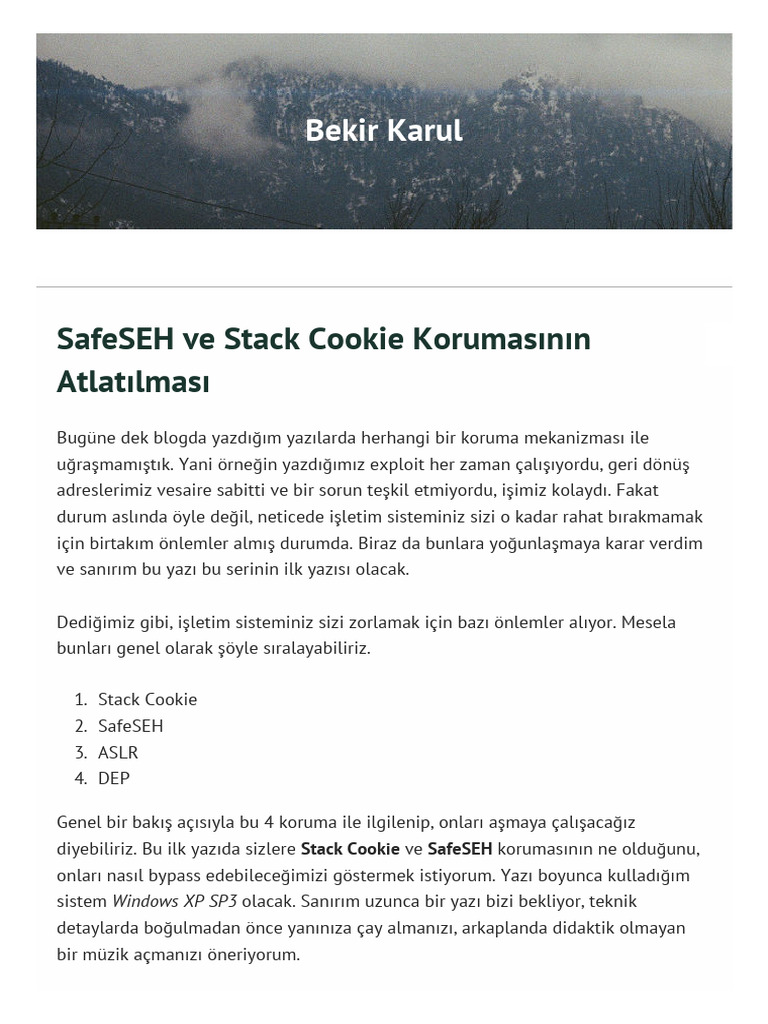 SafeSEH Ve Stack Cookie Korumasının Atlatılması | PDF
