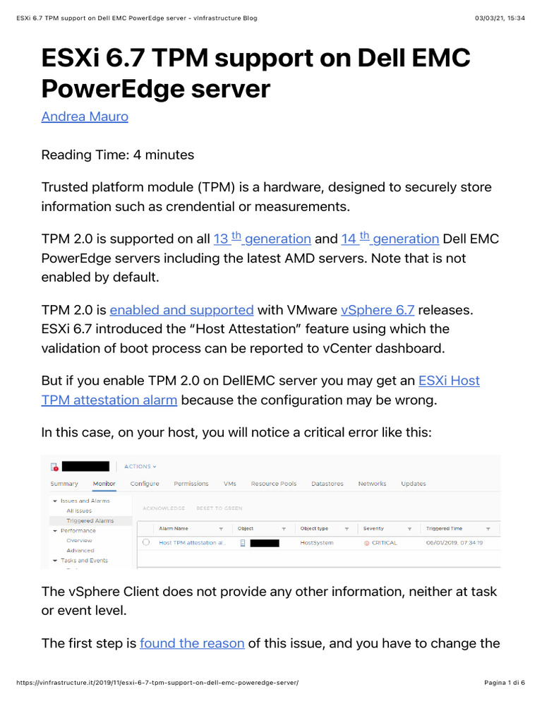 ESXi 6.7 TPM Support On Dell EMC PowerEdge Server - Vinfrastructure ...