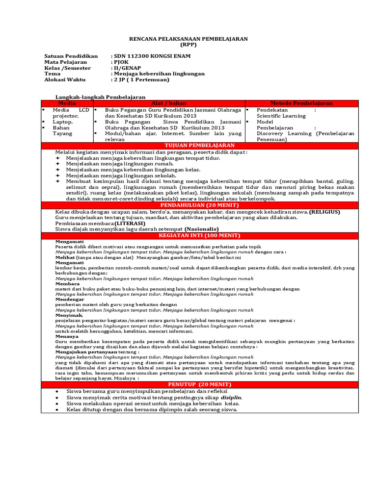 RPP 5 Menjaga Kebersihan Lingkungan | PDF